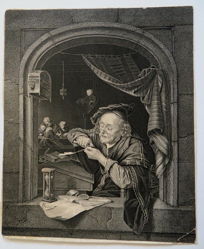 School Master Sharpening Quill Classroom Scene c. 1850's nice engraved ...