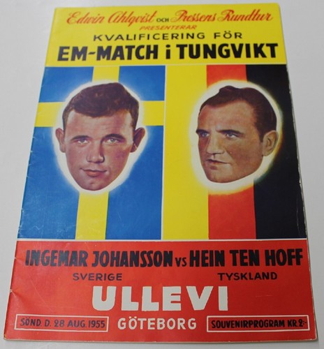 1955 Ingemar Johansson v Hein Ten Hoff Boxing Program 8/25 Goteborg ...