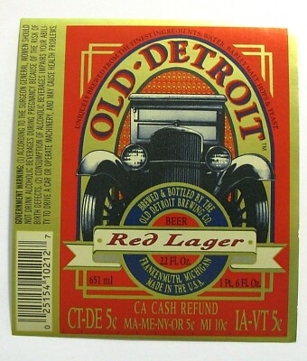 Old Detroit Brewing OLD DETROIT RED LAGER beer label MI 651ml Var. #2 ...