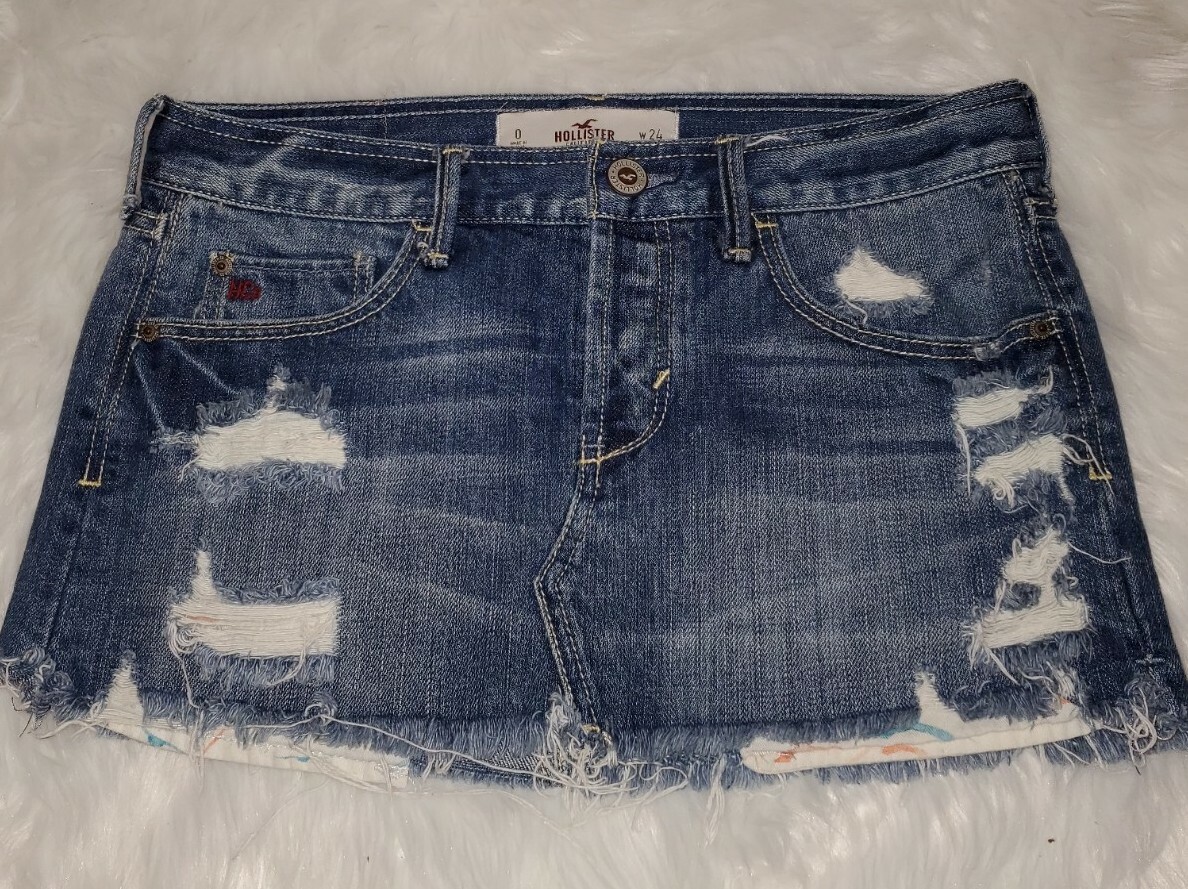 Hollister Micro Mini Denim Skirt Distressed Jean Dark… - Gem