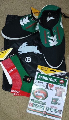 SOUTH SYDNEY RABBITOHS ADULT SHOES SIZE 12, SOCK AND STICKERS PACK ...
