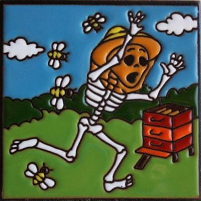 6x6 Bee Keeper. Day-Of-The-Dead Dia De Los Muertos Clay Tile Skeleton ...