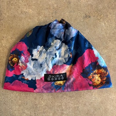 SKIDA Floral Beanie Hat Women Navy Blue Pink Poppy Print | eBay