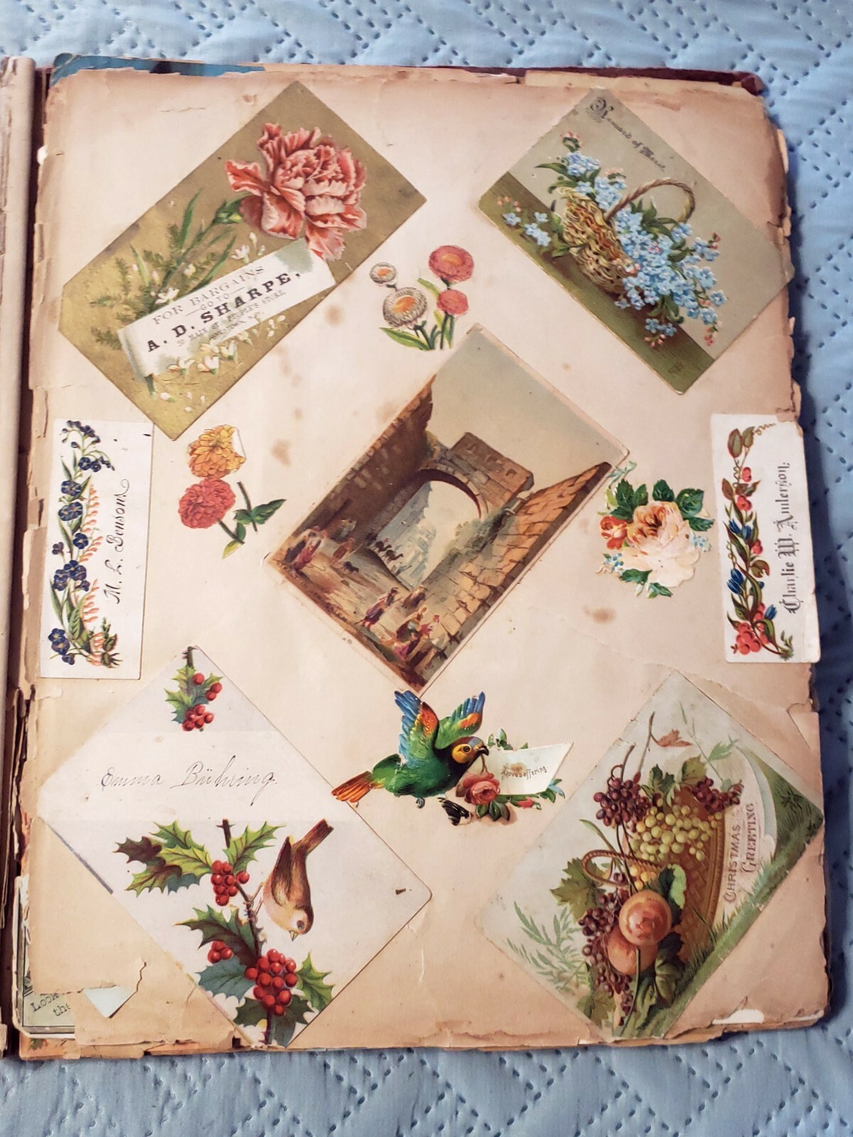 Antique Victorian Scrapbook Album 346 CLARK Trade Cards Die Cuts ...
