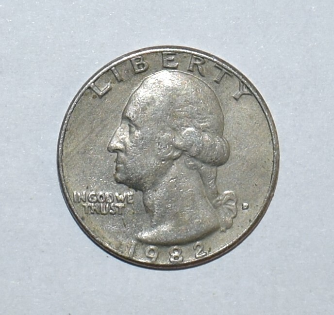 1982 D Quarter Multi Error Mint Mark, Rim, Broad Strike Collar Letters ...