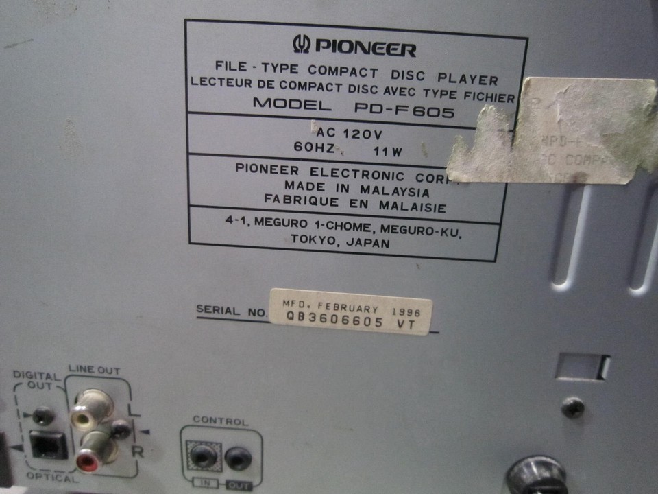 Working Pioneer PD-F605 File-Type 25 Disc CD Player w Dig Out No Rmt ...