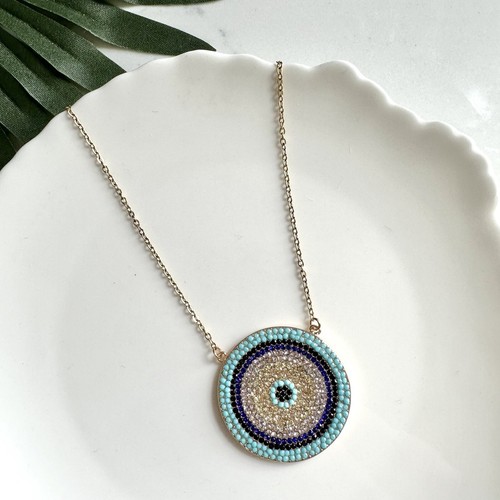 Large Evil Eye Necklace Rhinestone Gold Protection Amulet Good Luck ...