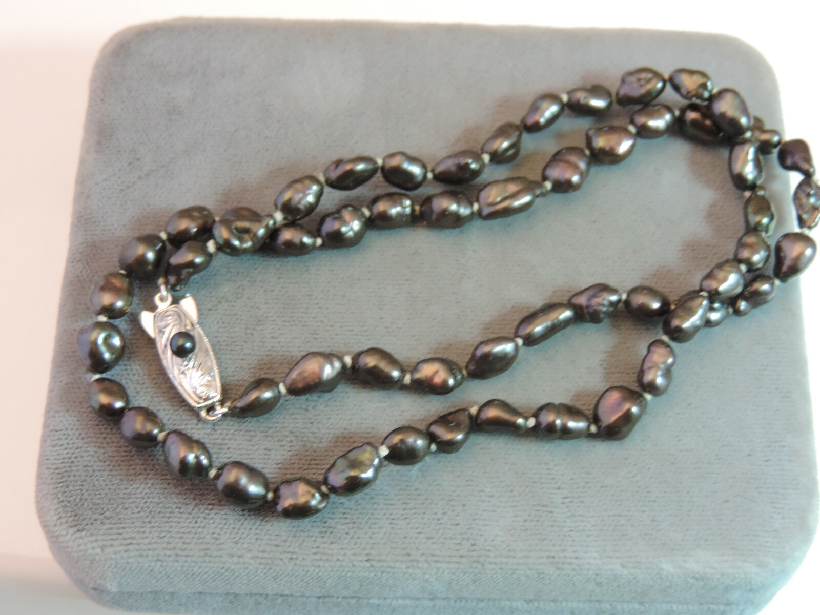 Tasaki Black Keshi Pearl Silver Strand 18" Baroque Necklace Clasp | eBay UK