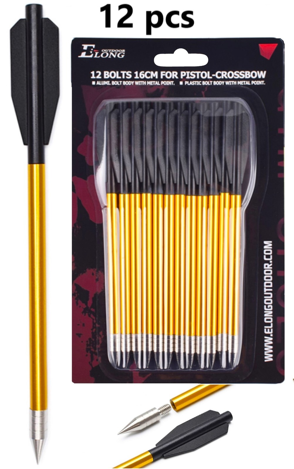 12 24 36 48 ALUMINUM BOLTS 6.3in METAL ARROWS 50 80 lb PISTOL CROSSBOW ...
