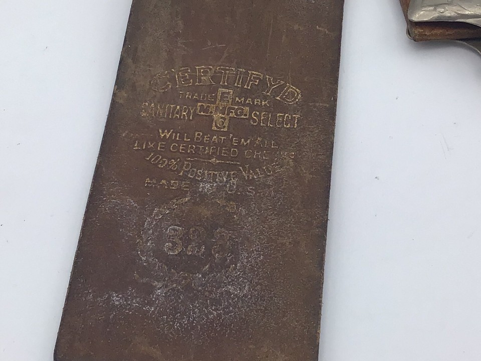 Vtg EM Mfg Co Leather Diamond Russia Back Razor Sharpening Strop Strap ...