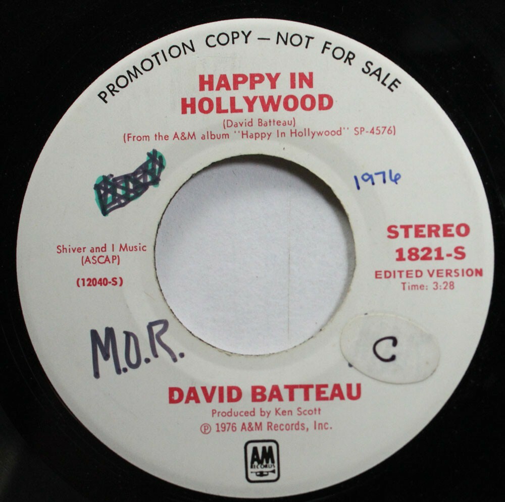 Rock Promo 45 David Batteau - Happy In Hollywood / Happy In Hollywood ...