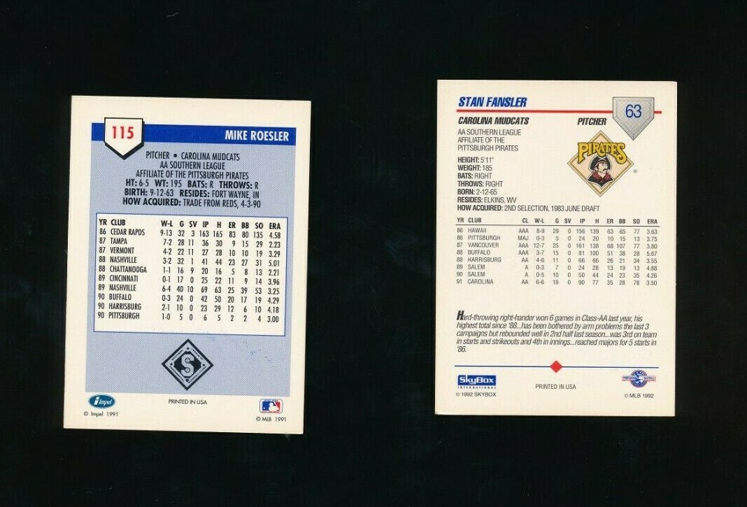 lot 1991 1992 Impel Line Drive #115 Mike Roesler Stan Fansler signed ...