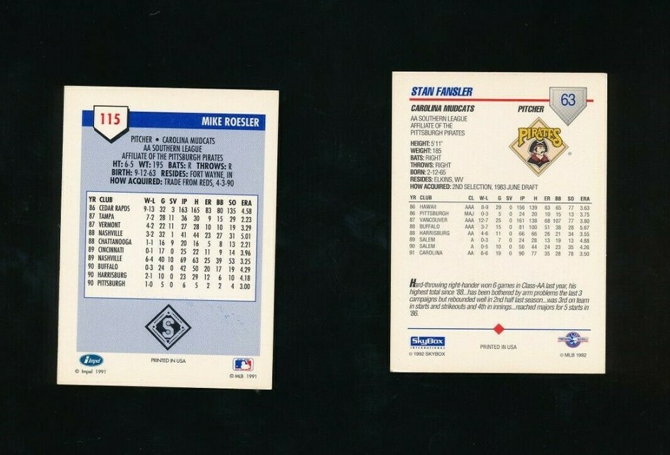 lot 1991 1992 Impel Line Drive #115 Mike Roesler Stan Fansler signed ...