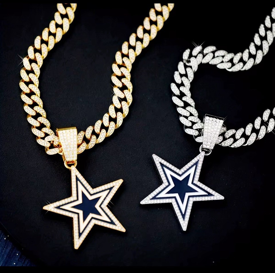 Dallas Cowboys Gem Chain Gold Silver Star Pendant Iced Out Cuban ...