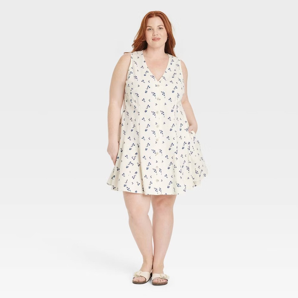 Women's Button-Front Godet Mini A-Line Dress - Universal Thread | eBay