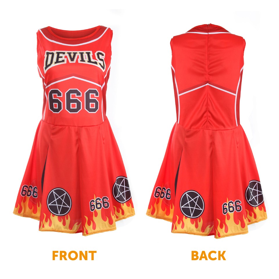 DEVIL CHEERLEADER LADIES HALLOWEEN COSTUME FANCY DRESS - DRESS HORNS ...