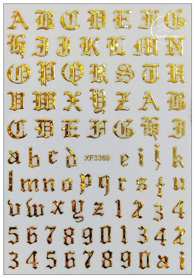 Art Latin Roman English Alphabet Letters Numbers 3D Nail Art Sticker 9 ...