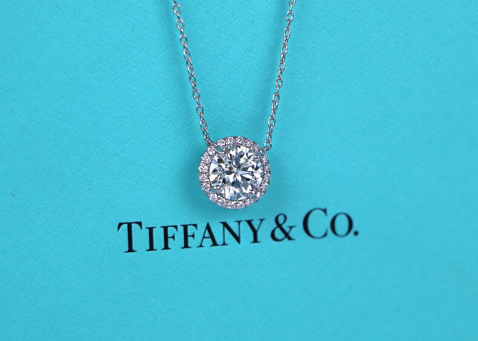 $19,500 Tiffany & Co Platinum Soleste J VS1 1.24ct Diamond Halo Pendant ...