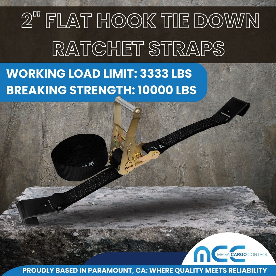 USA Heavy Duty 2" x 30' Flatbed Ratchet Tie Down Strap w/Flat Hook WLL ...