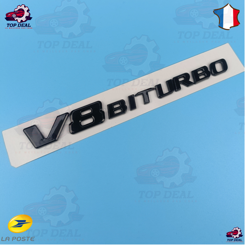 2 x logo v8 Biturbo Mercedes Noir Brillant Lettrage Emblème autocollant ...