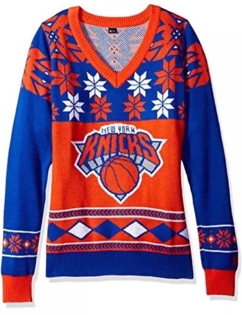 New York Knicks NBA Pullover Holiday Sweater Blue Orange Women's Size ...