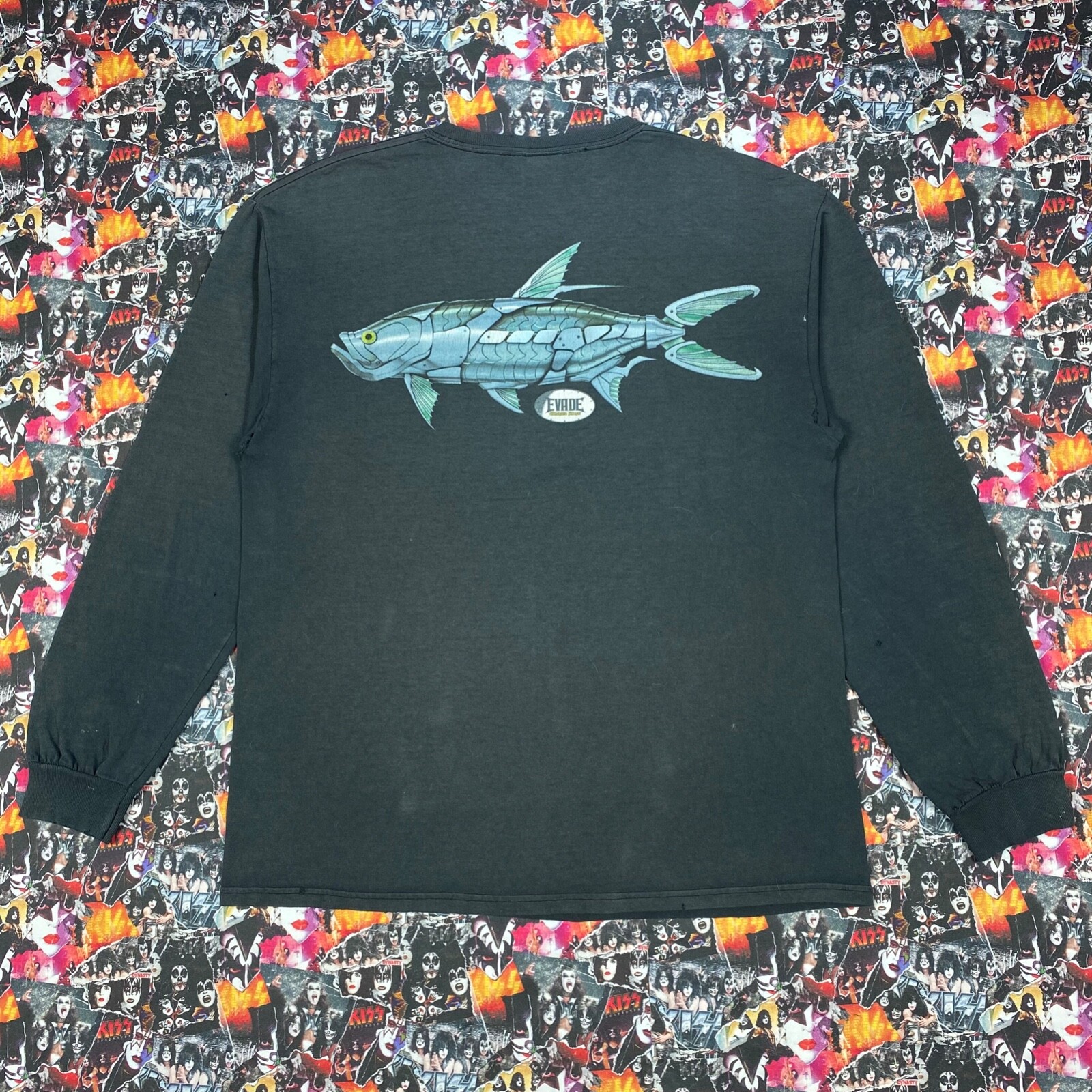 Y2K Evade Fishing Distressed Black Size Large Long-Sl… - Gem