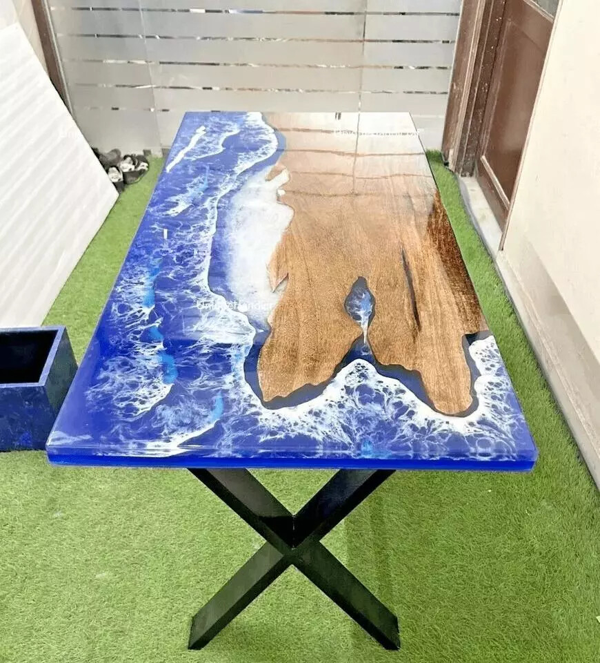 Blue Ocean Wave Epoxy Resin Dining Table Top Handmade Custom Table ...
