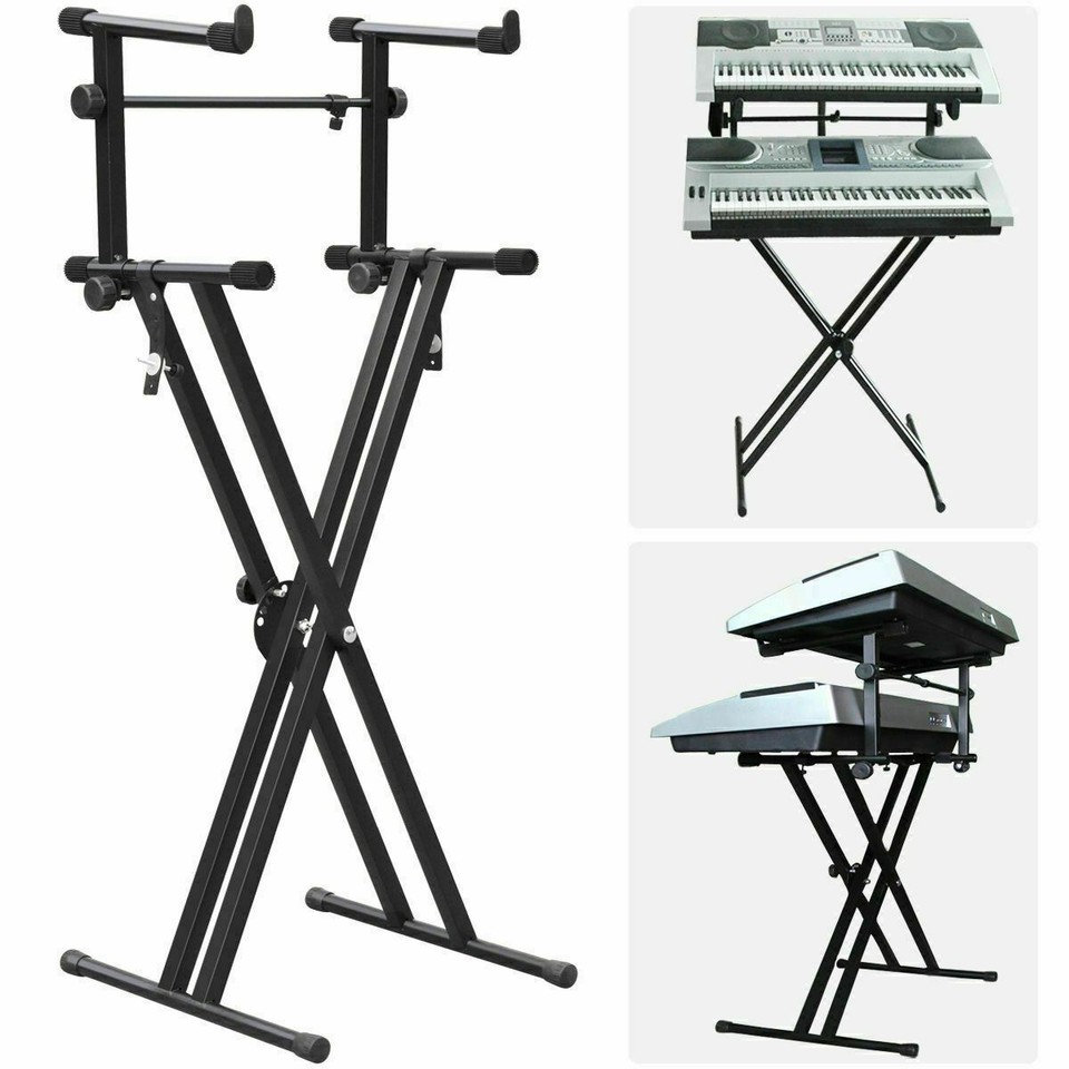 X Style Pro Dual Music Keyboard Stand Electronic Piano Double 2-Tier ...