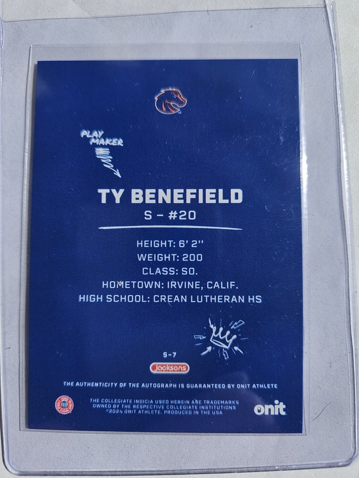 2024 Onit Boise State Ty Benefield On Card Auto Holofoil 3/50! | eBay