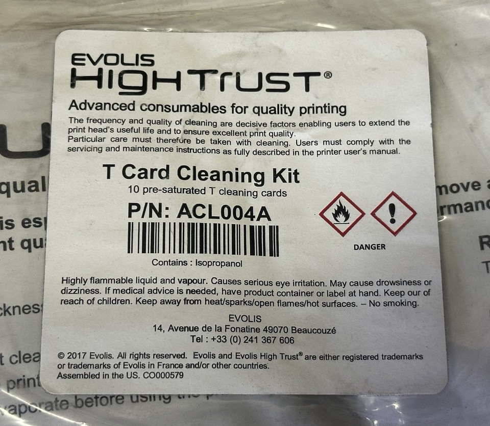 (10 Pack) EVOLIS HIGHTRUST Printer T Card Cleaning Kit Pre Saturated ...