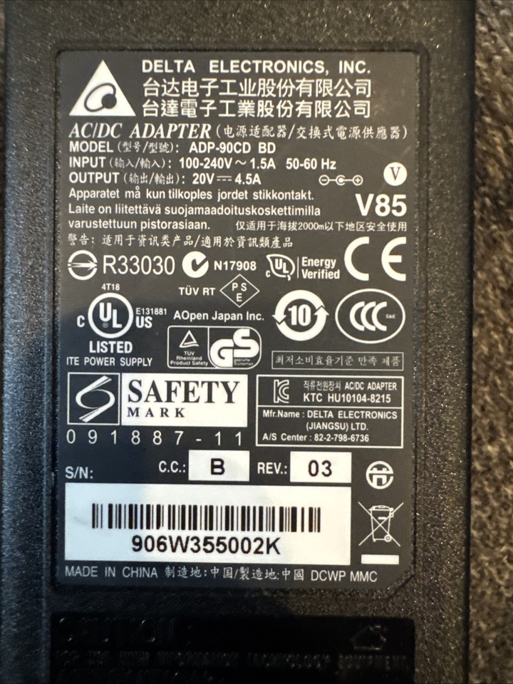 Delta Electronics ADP-90CD DB 20V 4.5A AC Adapter | eBay