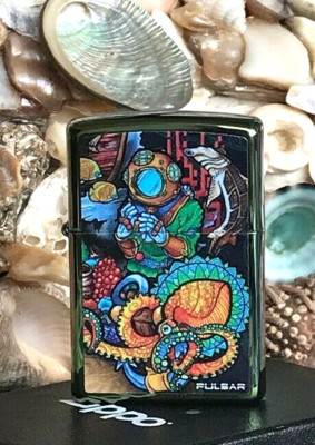 Zippo PSYCHEDELIC OCEAN Pocket Lighter PULSAR Octopus Scuba Diver ...