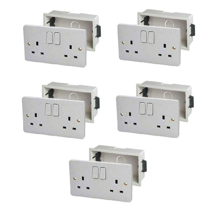 2 Gang Double 3- Pin Socket & Electrical Switch Socket Back Box SET ...