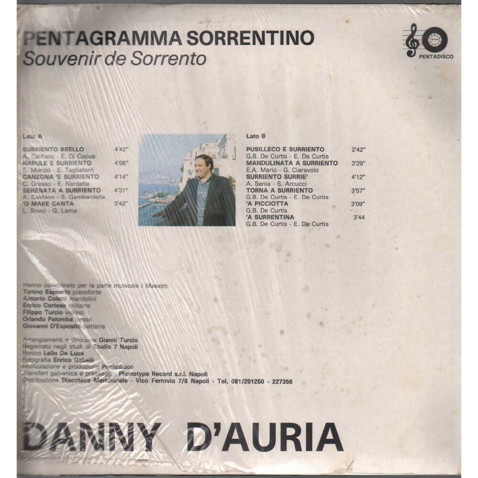 Danny D'Auria ‎LP Vinyl Pentagram Sorrentino Souvenir De Sorrento ...