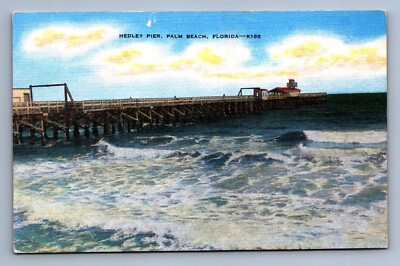 Postcard Vintage Hedley Pier Palm Beach Florida Ocean People Nature ...