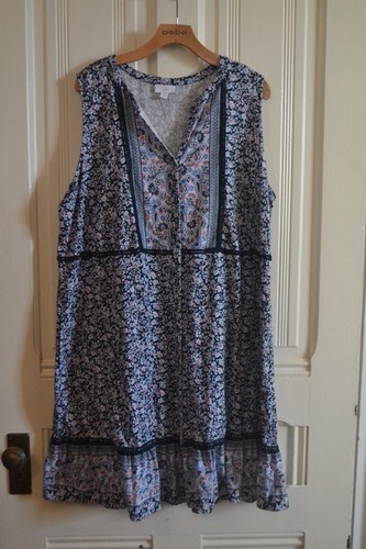 BLUE FLORAL LACE PANELED SLEEVELESS V NECK JERSEY A LINE DRESS BY J ...