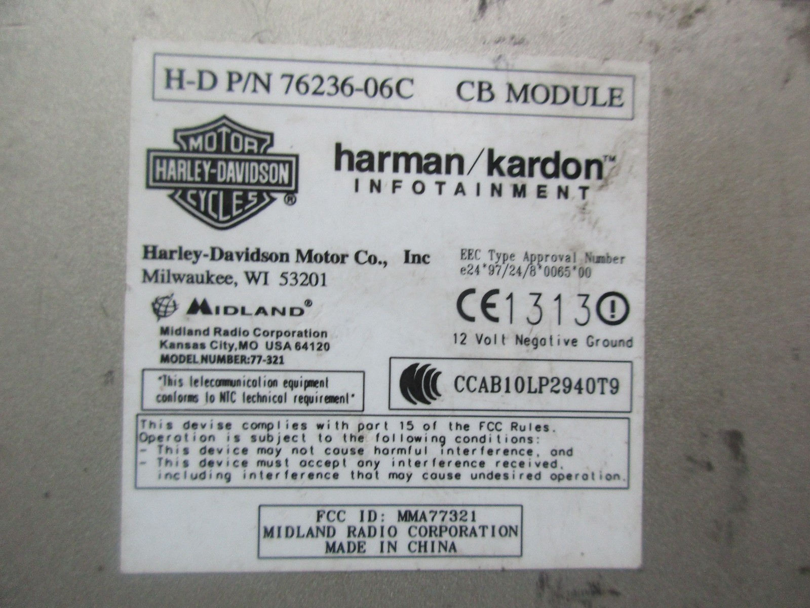 Harley Davidson OEM CB Module 76236-06C | eBay