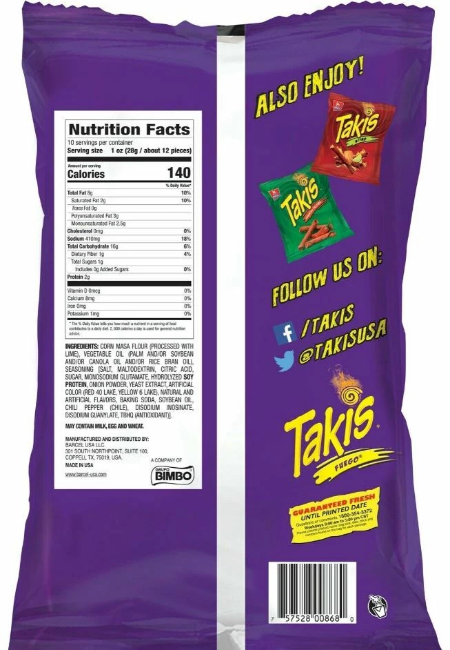 Barcel Takis Fuego Nutrition Facts - Home Alqu