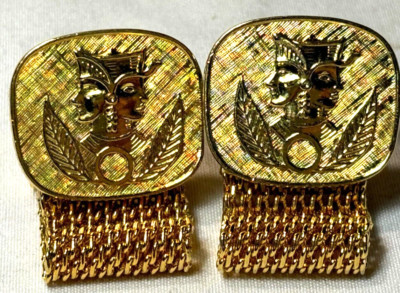 VTG 1960'S LARGE EGYPT EGYPTIAN PHARAOH & QUEEN MESH WRAP CUFFLINKS ...