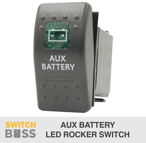 Rocker Switch AUX BATTERY - Green - LED 4x4 Boat Caravan Marine 12v ...