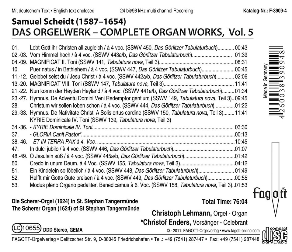 Lehmann,Christoph Scheidt Organ Works Vol.5 (CD) (UK IMPORT) | eBay