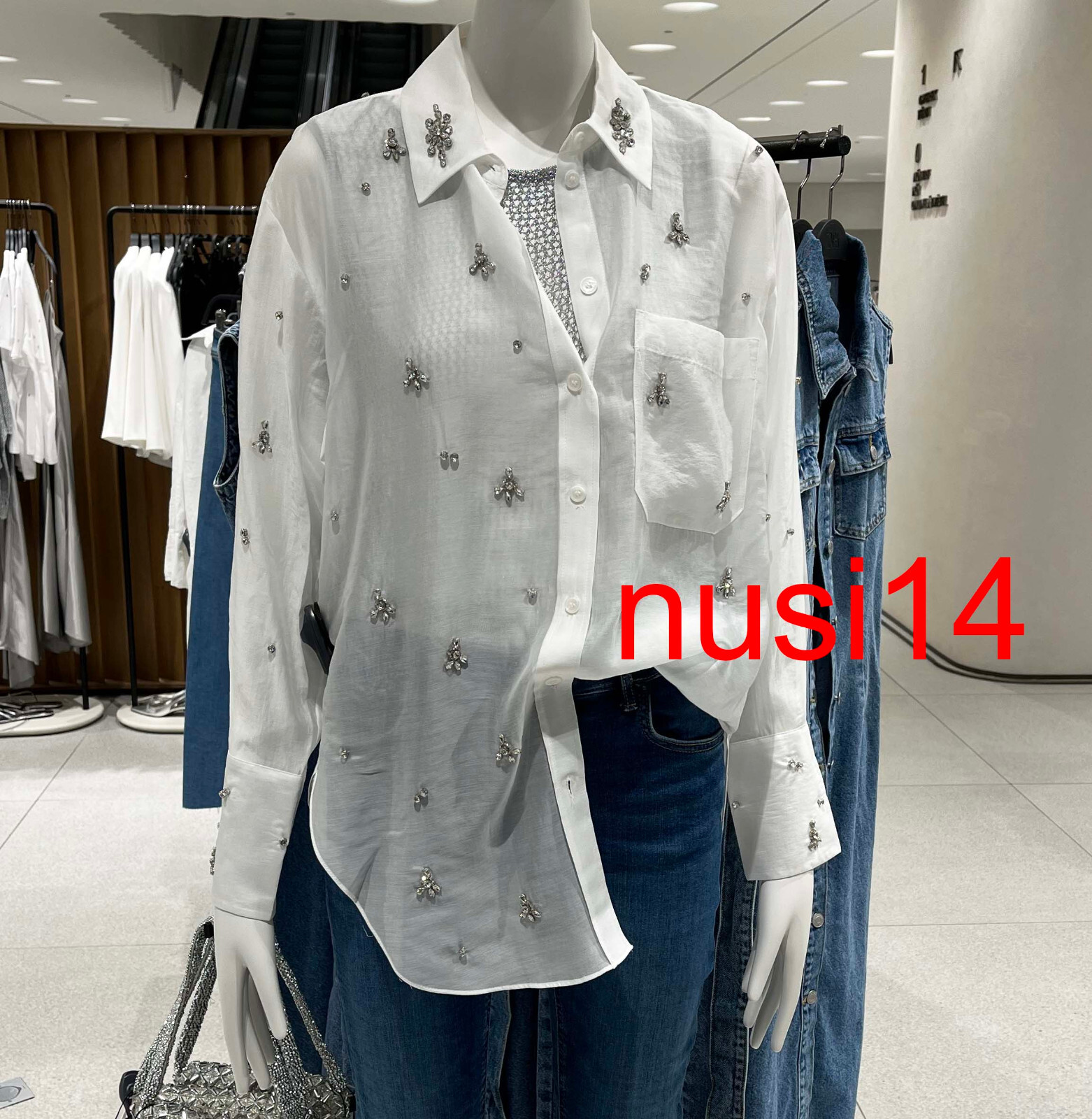 ZARA NEW WOMAN EMBROIDERED RHINESTONE SHIRT OYSTER WHITE XS-XL 4786/271 ...