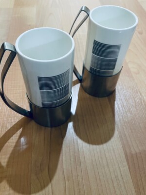 sunev contemporary mugs x 2 with removable metal handle, 90s! | eBay