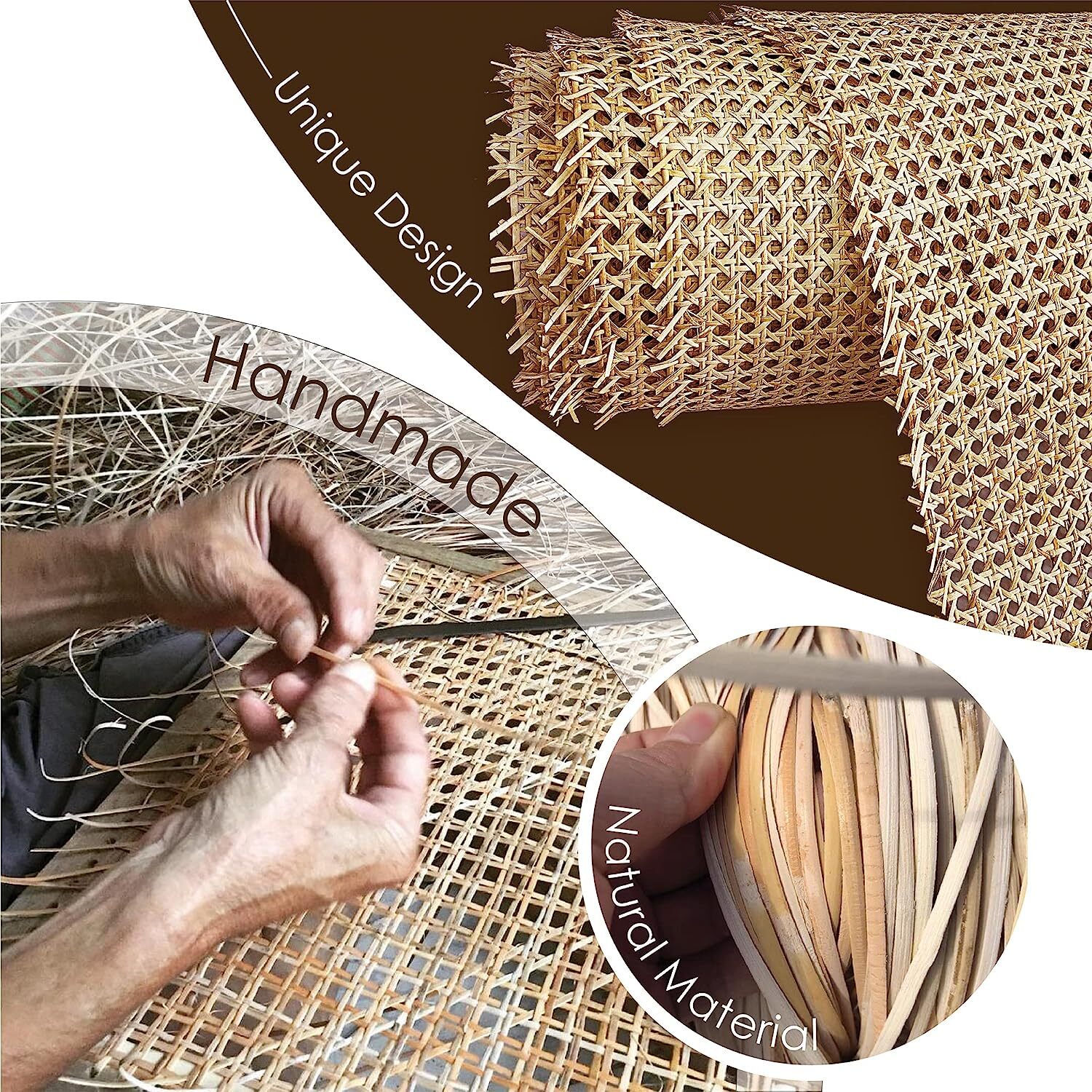 16" Width Hexagon Cane Webbing Mesh Pre-Woven Rattan Cane Webbing Roll ...