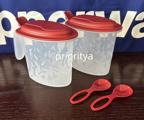 Tupperware Salt N Spice Pepper Container w/ Spoon Set 2 Dark Red Flip ...