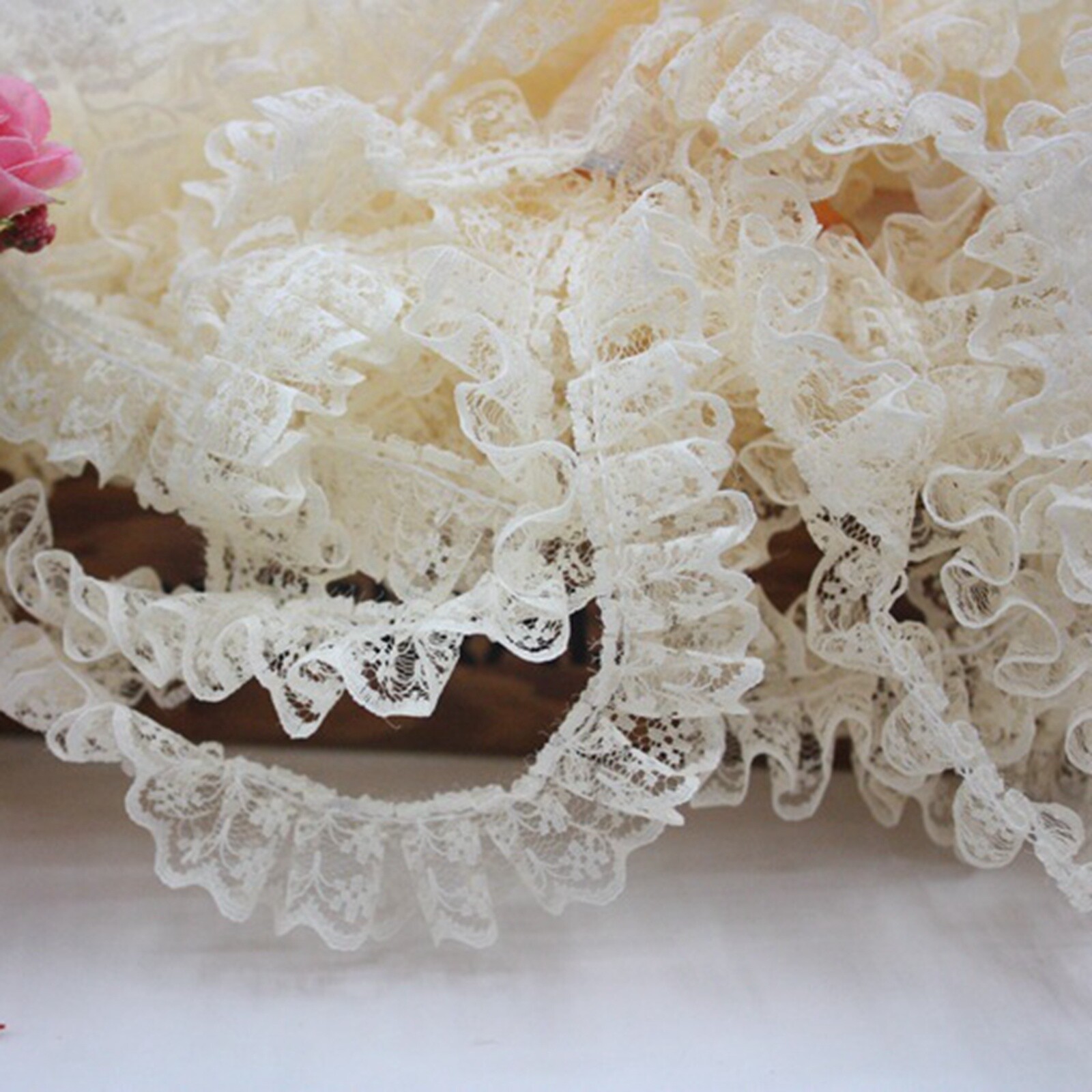 11 Yards Ruffle Unilateral Lace Trim Ribbon - 23mm Wide Sewing Trim for ...