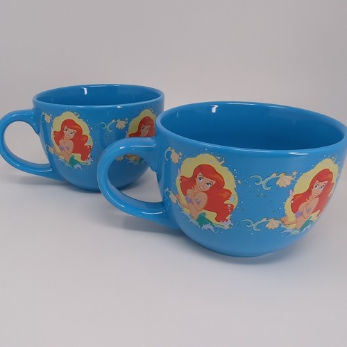 2 Little Mermaid Ariel Mugs Soup Bowls 24 oz Blue Disney | eBay