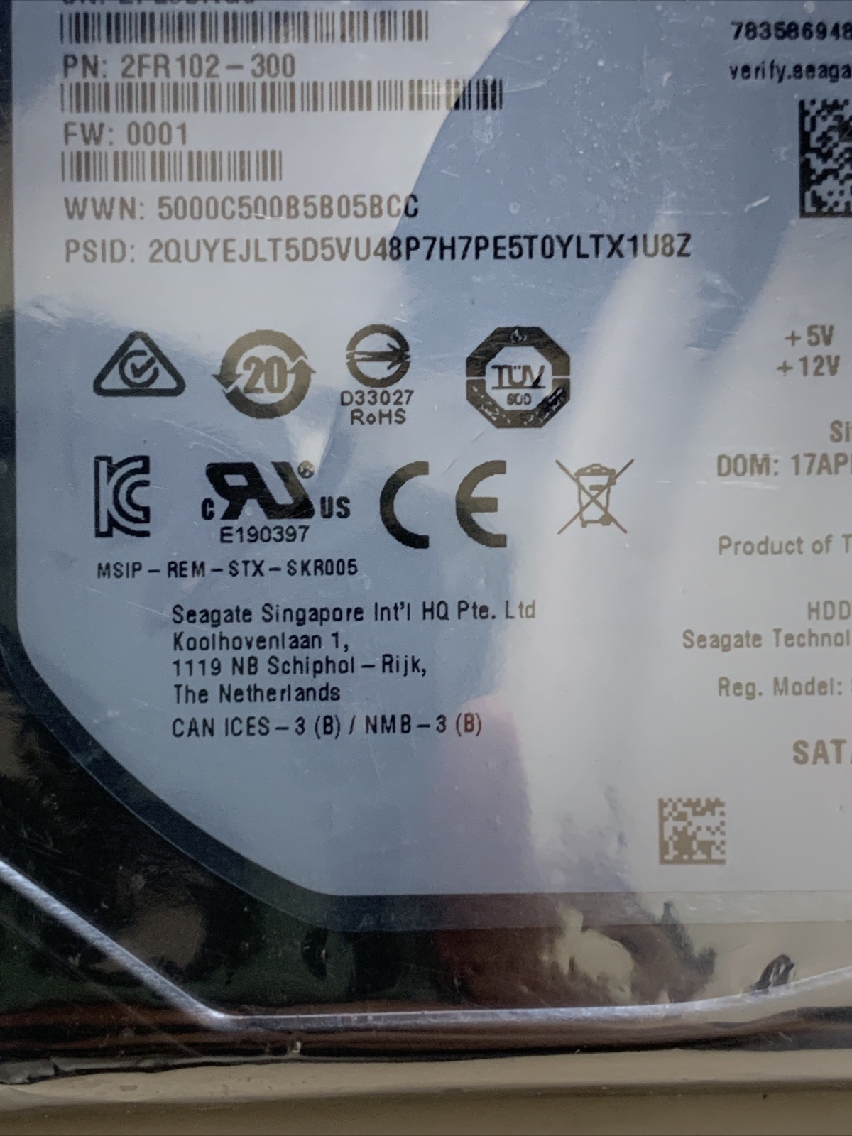 SEAGATE BARRACUDA 2TB SATA HDD ST2000DM008 FW: 0001 2FR102-300 ...