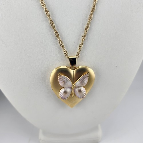 Vintage Gold Tone Heart Pink Butterfly Locket Necklace | eBay