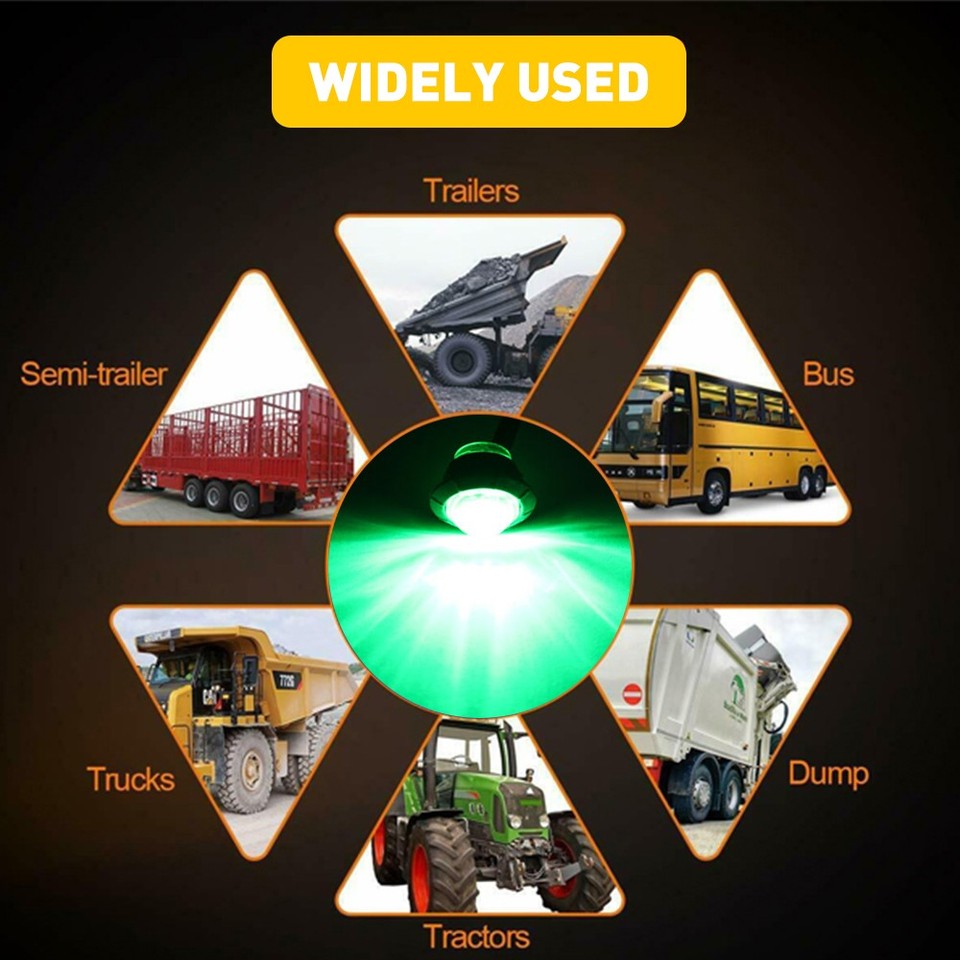 3/4" Green Side Bullet Marker Light Round 3 LED For Trailer Truck Car ...